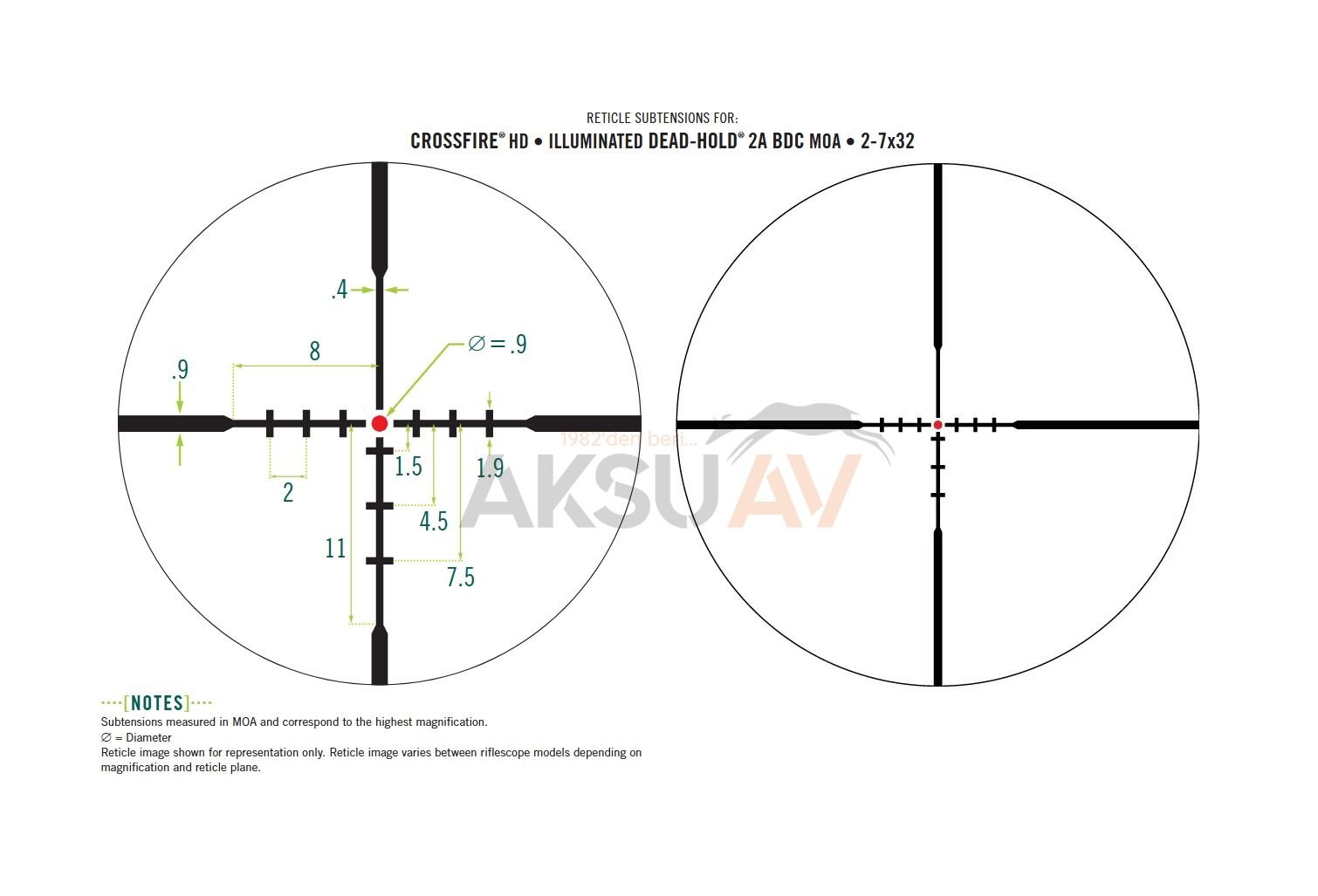 Vortex Crossfire® HD 2-7x32 Illuminated Dead-Hold® Tüfek Dürbünü